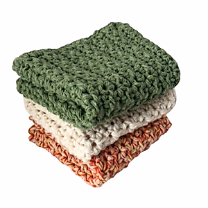 Crochet Kitchen Dish Cloths Fall Harvest Green Beige Orange Yellow Wash Cloth Crochet Cotton Dishcloths Set of 3