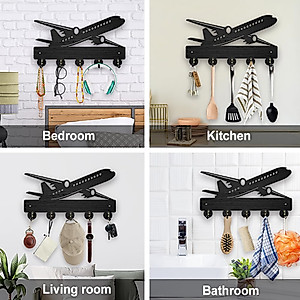 MAYJOYDIY Wooden Airplane Coat Hook Wall Mounted 11.8×6.8inch Aircraft Key Holder for Wall Decorative Black Key Hanger 5 Alloy Hooks for Gift Entryway Bedroom Living Room Office