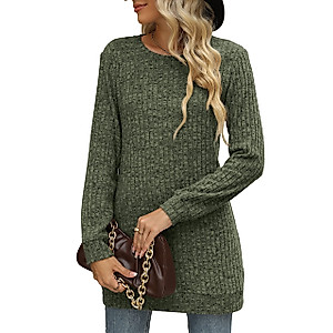 Auremore Fall Tops for Women Long Sleeve Crewneck Oversized Sweaters for Women Trendy Green