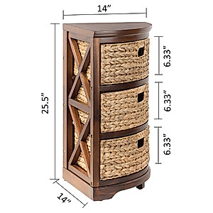 Hampton Meadows 3 Tier X-Side Corner Table Storage Cabinet with 3 Wicker Baskets, Walnut