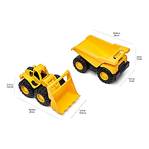 Amazon Basics Toy Construction Vehicle Set, Dump Truck and Bulldozer, Indoor/Outdoor, 10-Inch, Pack of 2, Yellow, 10.25" x 12" x 5.75"