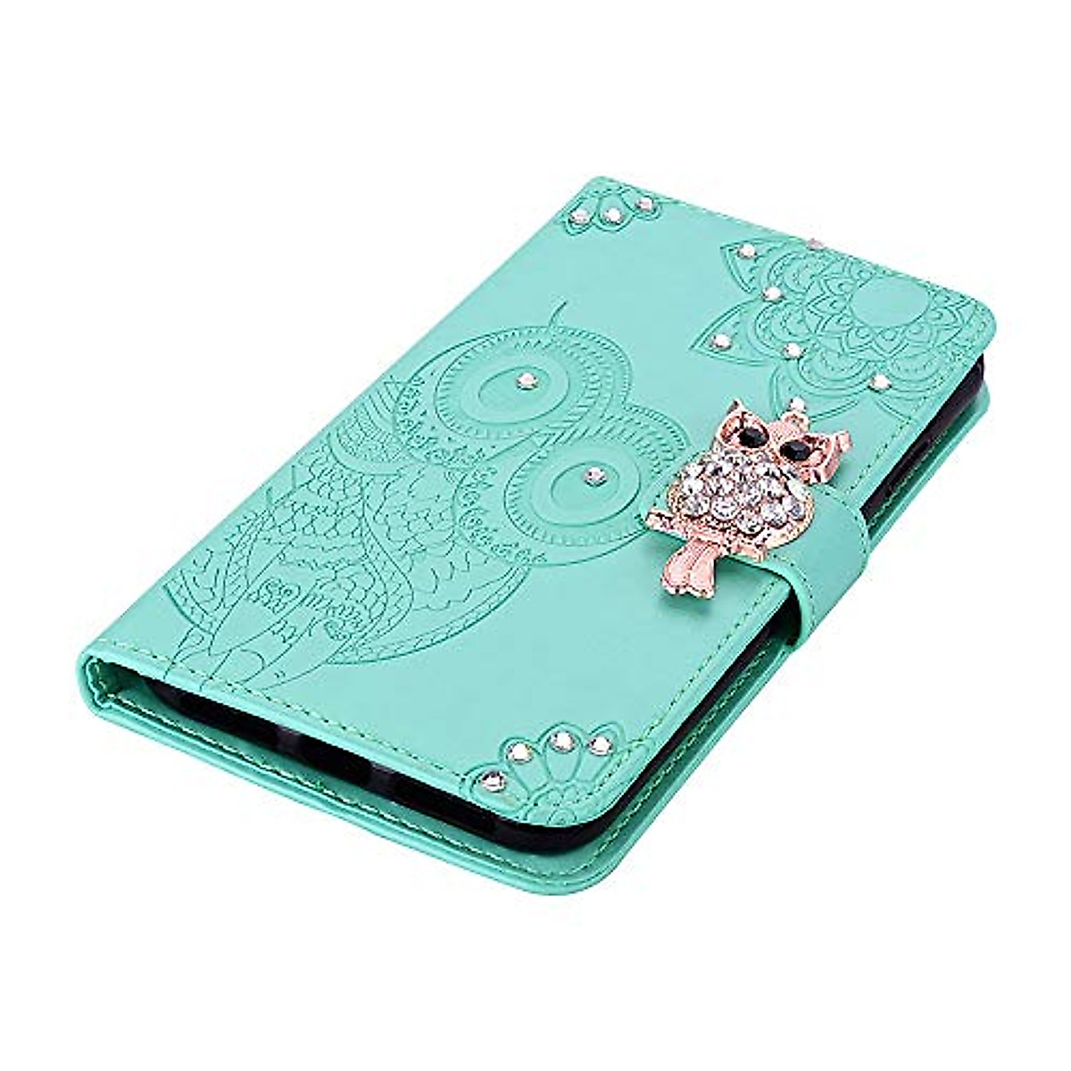 COTDINFORCA Compatible with Xiaomi Redmi Note 9 Case Glitter Wallet Case Leather with Card Slots Flip Case for Women Crystal Owl Embossing Shockproof Case for Xiaomi Redmi Note 9 Green YK