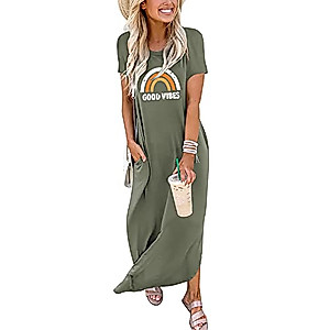 Prinbara Women's Casual Loose Sundress Long Dress Short Sleeve Split Maxi Dresses Cover Up Long Cami Maxi Dresses with Pockets 2PA22-ganlanlvyinzi-S