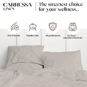 Carressa Linen 100% Organic Cotton Sheet Set King Size - 4 Piece Organic Sheets for King Bed, Soft, Crisp, Cooling Sateen Weave, Breathable Hotel Quality 16" Deep Pocket Bedsheet Set (Taupe)