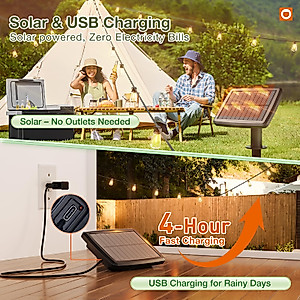 addlon 54(48+6) FT Solar String Lights Waterproof,Patio Lights Solar Powered with Remote & USB Port 15+1 LED Shatterproof Bulbs 3 Light Modes, Dimmable Solar Lights for Camping Backyard Garden