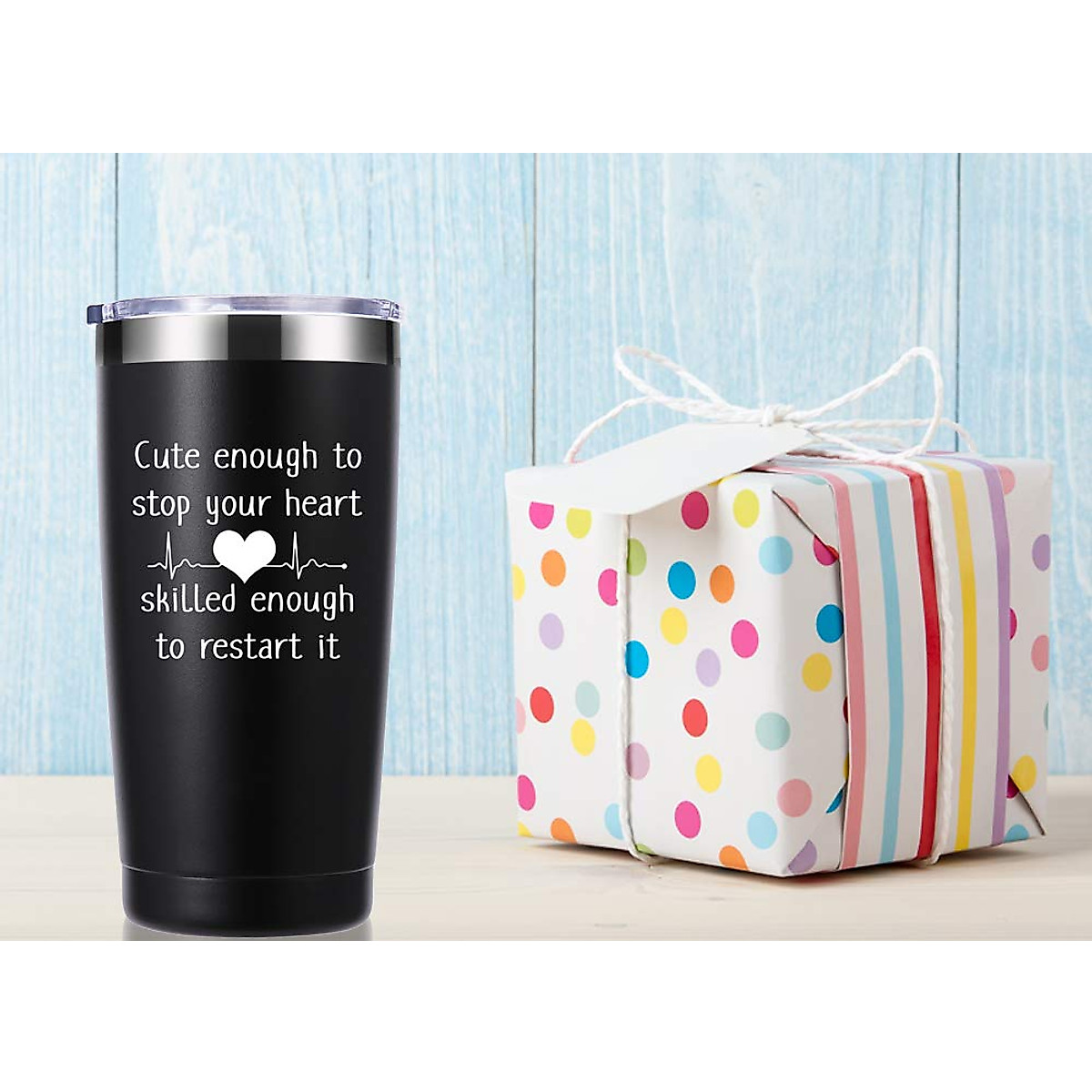 Cute Enough to Stop Your Heart Skilled Enough to Restart It 20 OZ Tumbler.Appreciation Doctor Nurse Gifts.Birthday,Christmas,Medical Nursing Graduation Gifts for Medical Worker Travel Mug(Black)