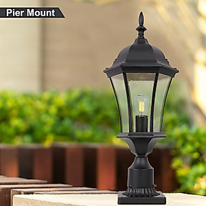 GOALPLUS 24" Aluminum Outdoor Post Light with 3" Fitter Base for Post Pole Mount, 2 Pack Black Exterior Pole Lantern Lights with Seeded Glass, Large Outside Post Lamp for Yard Garden