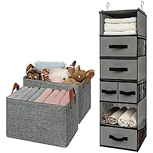 GRANNY SAYS Bundle of 1-Pack Hanging Shelf Organizer & 2-Pack Linen Closet Organize Bins
