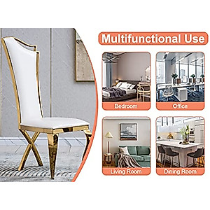 Goderfuu Dining Chairs Set of 6 - Kitchen Dining Room Chairs White Leather Dining Chairs with High Gloss Stainless Steel Gold Legs, Modern Dining Chairs Kitchen Chairs White Accent Chairs Side Chairs