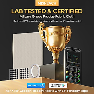 MESNEACH Faraday Fabric 118'' x 43'' Military Grade Signal Blocking Cloth, Conductive Material Shields Cover for Cell, RFID, EMP, EMF, GPS, WiFi, Bluetooth Proof Protection with Faraday Tape