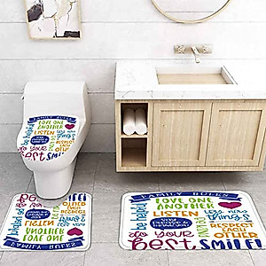 4 Pcs Family Rules Shower Curtain Set, Educate Inspirational Quotes Bathroom Sets with Shower Curtain and Rugs, Shower Curtain and Bath Mat, Toilet Lid Cover and U Shaped Rug, 12 Hooks, SETXTSD84