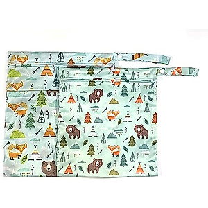 Wet Dry Bag for Cloth Diapers, 2PCS Waterproof Reusable Wet Bag with Zippered Pockets, Washable, Reusable for Travel, Beach, Pool, Stroller, Diapers, Dirty Gym Clothes, Swimsuits, 14x12In & 12x11In