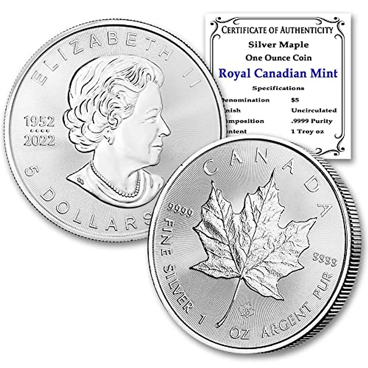 2023 Lot of (5) 1 oz Canadian Maple Leaf Silver Bullion Coins Brilliant Uncirculated with Certificates of Authenticity $5 BU