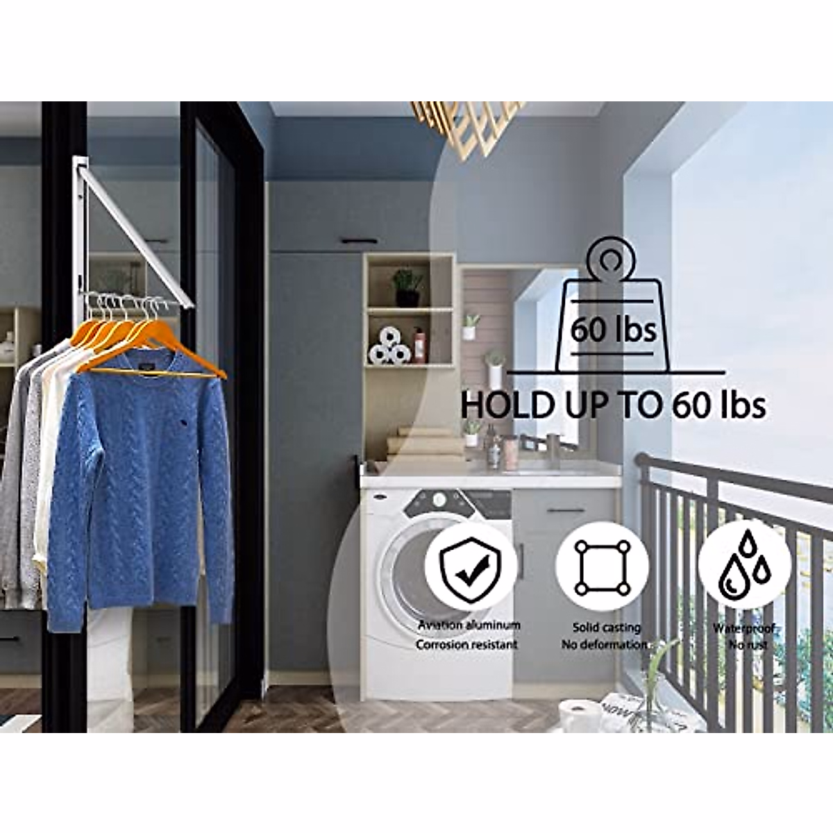 kuaguan Laundry Racks for Drying Clothes Drying Rack,Folding Drying Rack, Wall Mounted Clothes Hanger Rack Drying Rack Clothing Folding Indoor and Outdoor (Silver)