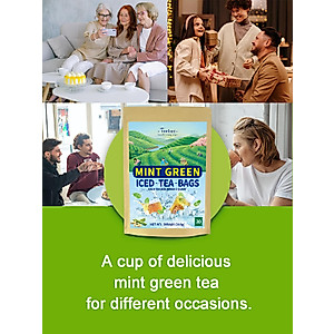 TeeLux Mint Iced Green Tea Bags, Green Tea with Peppermint, Spearmint, and Lemongrass, Family Size Refreshing Iced Tea, 30 Count
