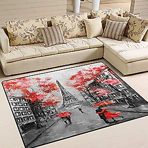 ALAZA France Paris Eiffel Tower Blossom Non Slip Area Rug 5' x 7' for Living Dinning Room Bedroom Kitchen Hallway Office Modern Home Decorative