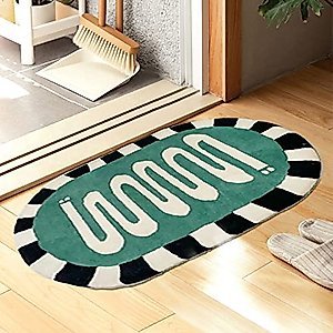 Jackcsale Oval Area Rug 39.4 x 47.2 Inches Washable Nursery Rug Kids Playmat Rug , Faux Cashmere Striped Rug for Living Room, Kitchen, Dining Room, Bedroom.