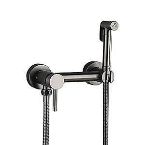 MINJING Gray Handheld Bidet Sprayer for Toilet, Brass Cloth Diaper Sprayer Kit Wall Mounted Bidet Sprayer Set Single Handle Toilet Bidet Sprayer Kit with 150cm Shower Hose