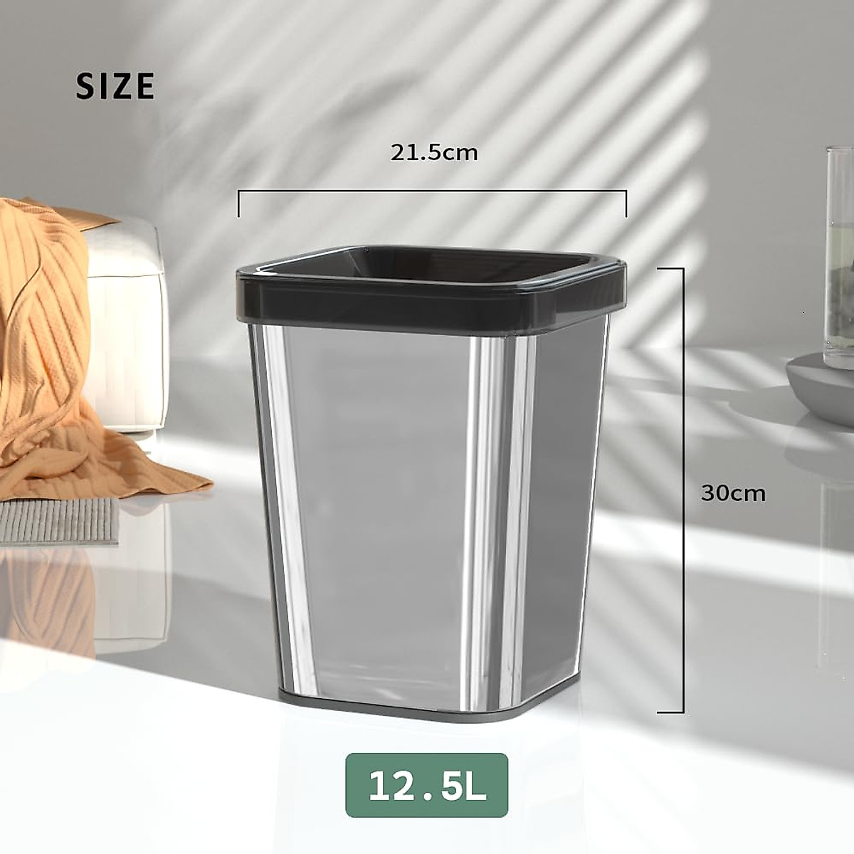 SWIFTIRON Titanium Crystal Trash can with Large Capacity for Bedroom Bathroom Home Office 9L Trash can(Silver，2PCS)
