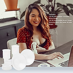Ameda CustomFit Breast Flanges Medium/Large, 2-30.5mm Flanges with 28.5mm Insert, Extra Flanges for Better Sizing and More Comfortable Pumping, Fits Ameda Breast Pump Kits