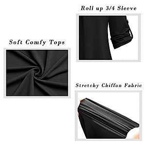 Ninedaily Black Blouses for Women Fashion 2025,Business Casual Dressy Workwear Tops Ladies Elbow Length 3 4 Sleeve Tunic Shirts Mandarin Collar V Neck Formal Professional Blouse Elegant Going Out, M