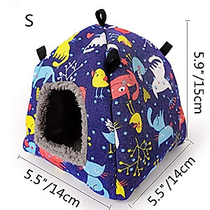 Bird Plush Hammock Parrot Hanging Snuggle Cave Happy Hut Tent for Parakeet Cockatiel Conure Lovebird Budgie Hamster Gerbil Rat Chinchilla Squirrel Cage (S, Blue Cat)