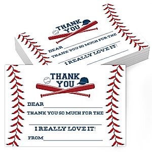 TENTADO Baseball Thank You Cards, Baseball Thank You Cards with Envelopes, Kids Fill in the Blank Thank You Cards, 20 Count with Envelopes, 4X6 inch.