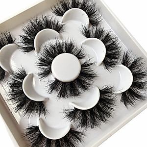 False Eyelashes Pooplunch Fluffy 22MM Dramatic Faux Mink Lashes 5 Pairs Pack 8D Volume Thick Long Eye Lash Multipack
