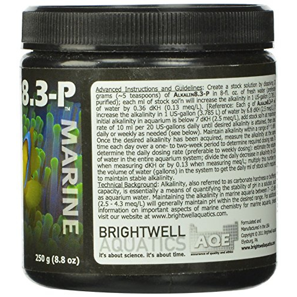 Brightwell Aquatics Alkalin8.3-P - Alkaline KH Buffer Powder for All Marine and Reef Aquariums, 250-g