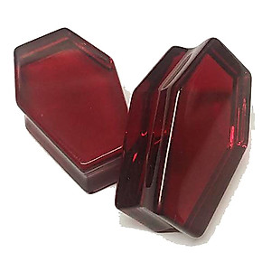 blue palm jewelry Pair of Blood Red Coffin Glass Saddle Plug Double Flare Ear Lobe Plugs E593