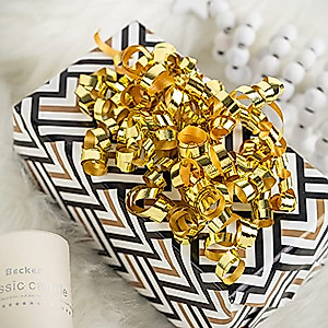 WRAPAHOLIC 12-Count Gold Self-Adhesive Curly Bows Gift Wrap Accessory - Perfect for Christmas, Birthday, Holiday, Party Favors Decorations