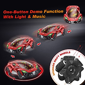 JELOSO Remote Control Car, 4WD 2.4GHz Fast RC Drift Stunt Race Car 360°Rotating Hobby RC Sport Car with LED Lights & Music, Cool Vehicle Toys Birthday Xmas Gifts for Kids Boys Girls Age of 6-12