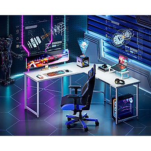 ODK L Shaped Gaming Desk, 51 Inch Computer Desk with Monitor Stand, PC Gaming Desk, Corner Desk Table for Home Office Sturdy Writing Workstation, Carbon Fiber Surface, White