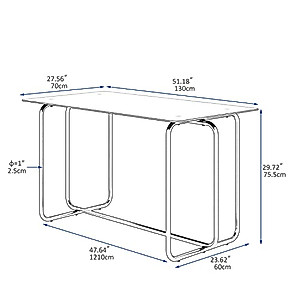 Lepfun Rectangular Tempered Kitchen Small Modern Glass Dining 4 with Wood Printed Transfer Metal Legs, Coffee Table for Living Room (Black)