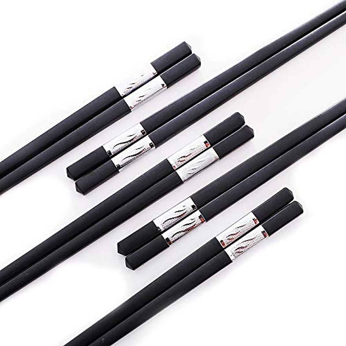 10 Pairs Fiberglass Chopsticks, Reusable Chopsticks and Dishwasher Safe， 9 1/2 Inches - Clover,Silver