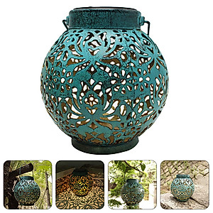 SOLUSTRE Outdoor Solar Lights Iron Solar Lantern Hanging Solar Lights Wrought Iron Hollow Pumpkin Lamp LED Home Nightlights for Patio Pathway Courtyard Garden Outside or Table Ornaments Vintage Decor