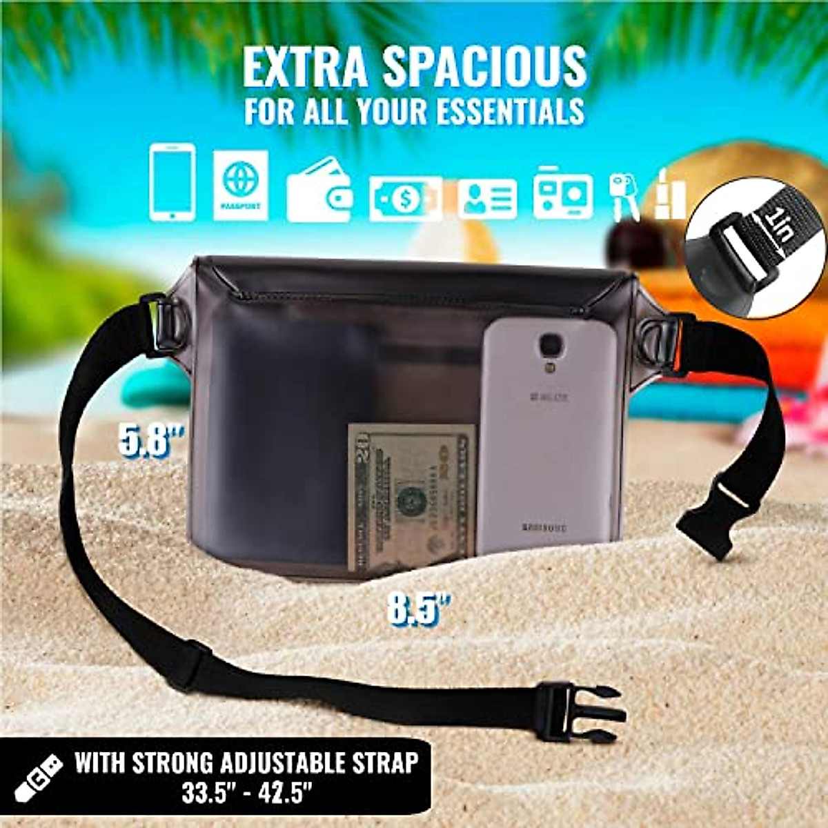 AiRunTech Waterproof Pouch | Way to Keep Your Phone and Valuables Safe and Dry | for Boating Swimming Snorkeling Kayaking Beach Pool (2 Phone Cases(Green + Pink) + 2 Fanny Packs(Black+Gray))