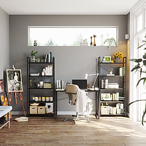 ODK 5 Tier Bookshelf, Industrial Open Bookcase Storage Organizer, Modern Tall Book Shelf for Bedroom, Living Room and Home Office, Black