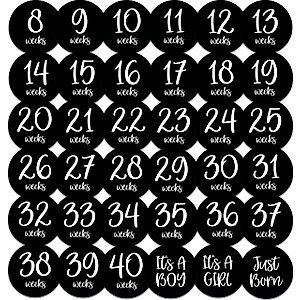 Months In Motion Pregnancy Weekly Belly Growth Stickers - Week to Week Pregnant Expecting Photo Prop - Maternity Keepsake - Baby Bump - Large Set of 36 Weekly Photo Sticker