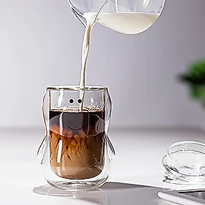 feb.7 Bear Cup, Double Wall, 300 ml Espresso Coffee Tea 3D Glasses Cup with Lid Heat-resistant Double Wall Milk Beer Juice Drinkware Christmas Cup (Transparent)