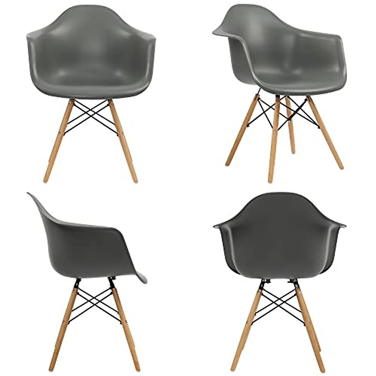 GOTMINSI Set of 4 Dining Chairs,Mid-Century Modern Dining Room Plastic Chairs, Outdoor Side Chairs with Wood Legs for Kitchen, Grey