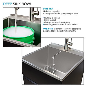 Transolid TC2D-2222-BB All-in-One 22 in. x 22 in. x 35 in. Metal Undermount Laundry/Utility Sink and Cabinet in Matte Black