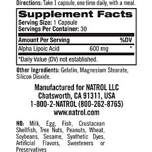 Natrol Alpha Lipoic Acid 600 Mg, 30 count