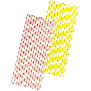 Striped Paper Straws - Light Blush Pink Yellow White - 7.75 Inches - Pack of 50 Outside the Box Papers Brand