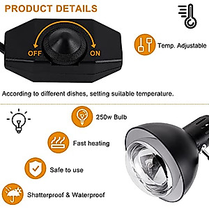 YMJOINMX Food Heat Lamp Temp. Adjustable with 250w Bulb for Food Home Kitchen Food Heating Lamp Warmer