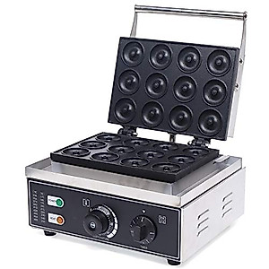 Donut Maker Machine Electric Doughnut Baker Maker Machine 110V Commercial Use Nonstick, Temperature 122-572℉,Commercial Waffle for Restaurant and Home Use (12 Holes Donut Maker)