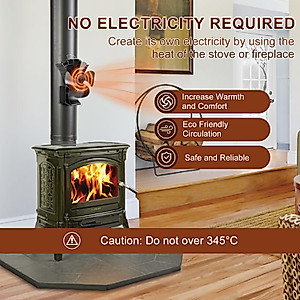 VODA 3-in-1 Stove Fan with Magnet, Heat Powered Fan with Adjustable Band- 4 Blades Woodburner Fan for Wood Stove/Fireplace/Stove Pipe, Wood Burning Stove Top Fire Fan