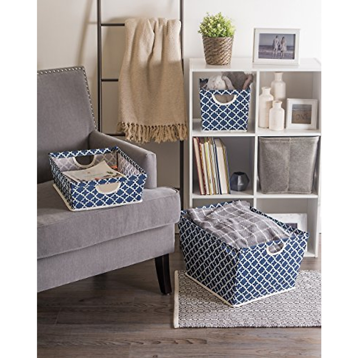 DII Collapsible Polyester Storage Bin, Trapezoid Lattice, Nautical Blue, Medium