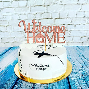 Welcome Home Cake Topper, Home Sweet Home, Welcome Back, Family Housewarming/Retirement/New Baby Party Decorations Supplies, Rose Gold Glitter