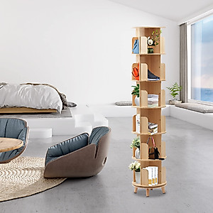 YIYIONCE 6 Tier Rotating Bookcase, 360 Display Spinning Bookshelf, Wood Bookcase for Kids & Adults, Corner Bookshelf for Bedroom, Living Room, Study Room (Wood) | US Stock